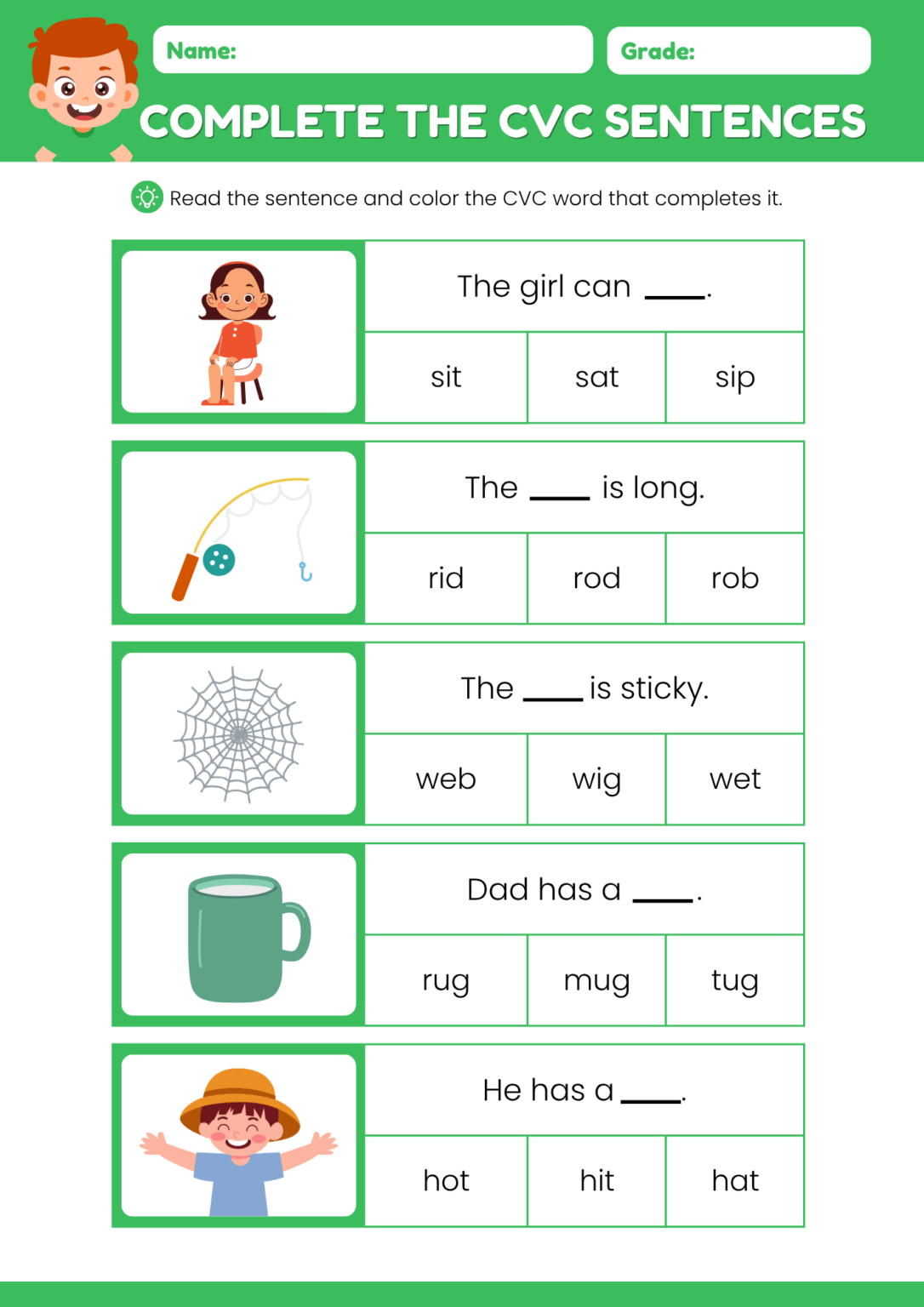 CVC Sentences Worksheets: Free Printables for Early Readers - Gift Ideass