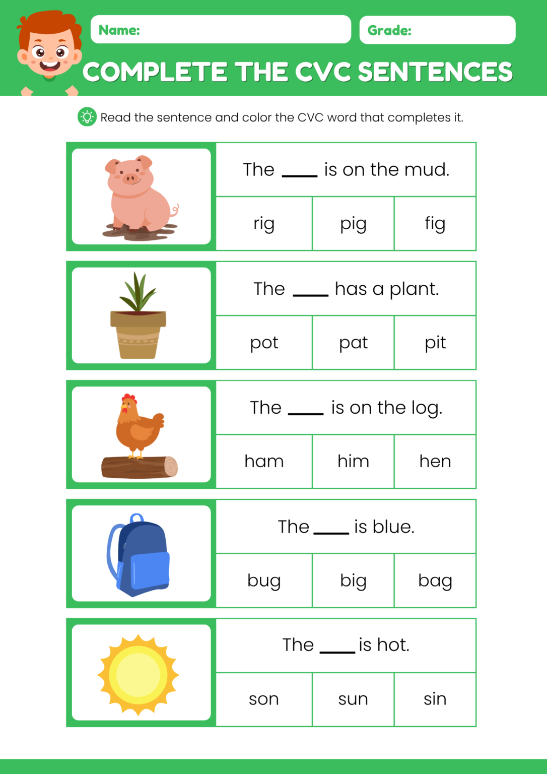 CVC Sentences Worksheets: Free Printables for Early Readers - Gift Ideass