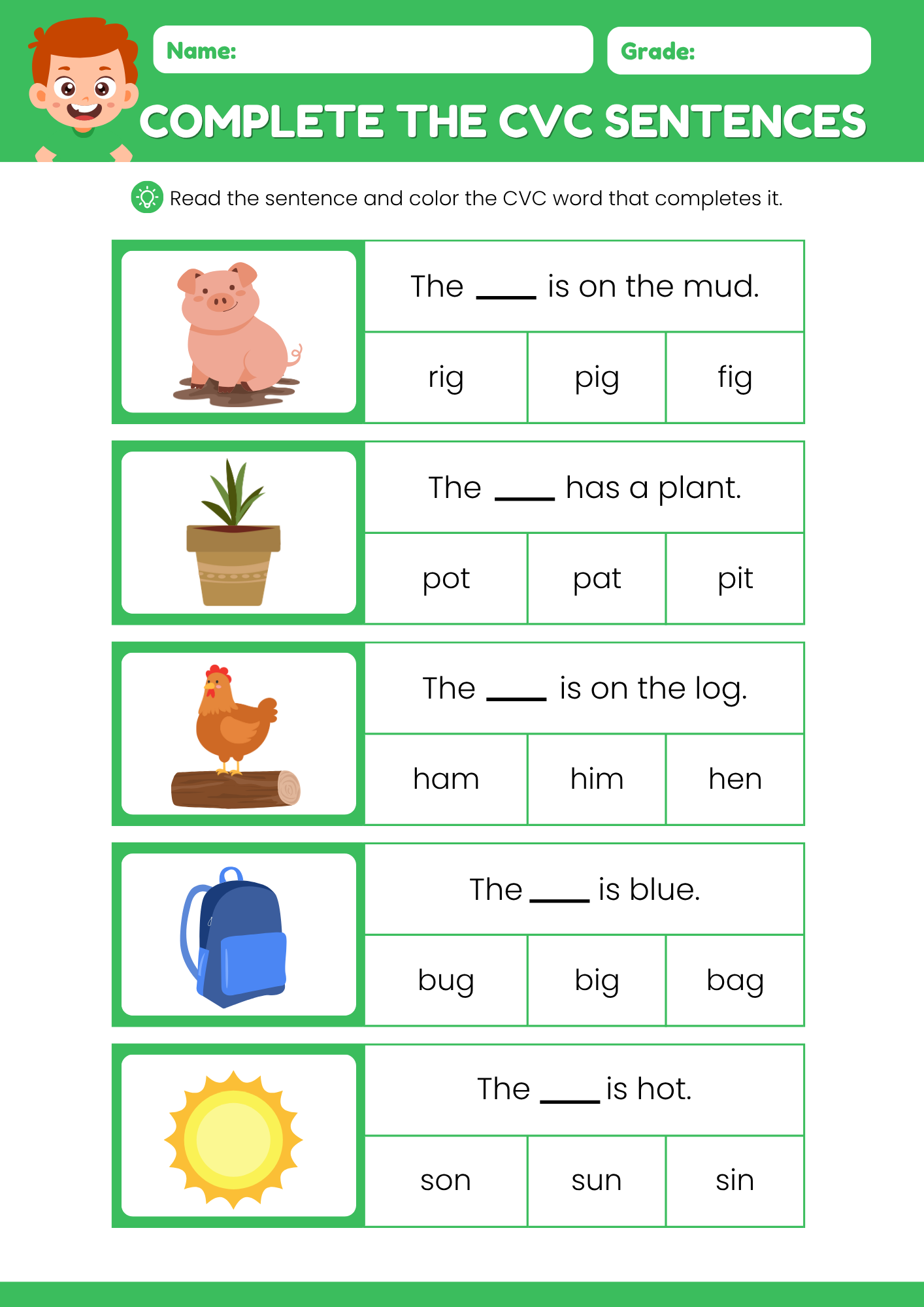 CVC Sentences Worksheets: Free Printables for Early Readers - Gift Ideass