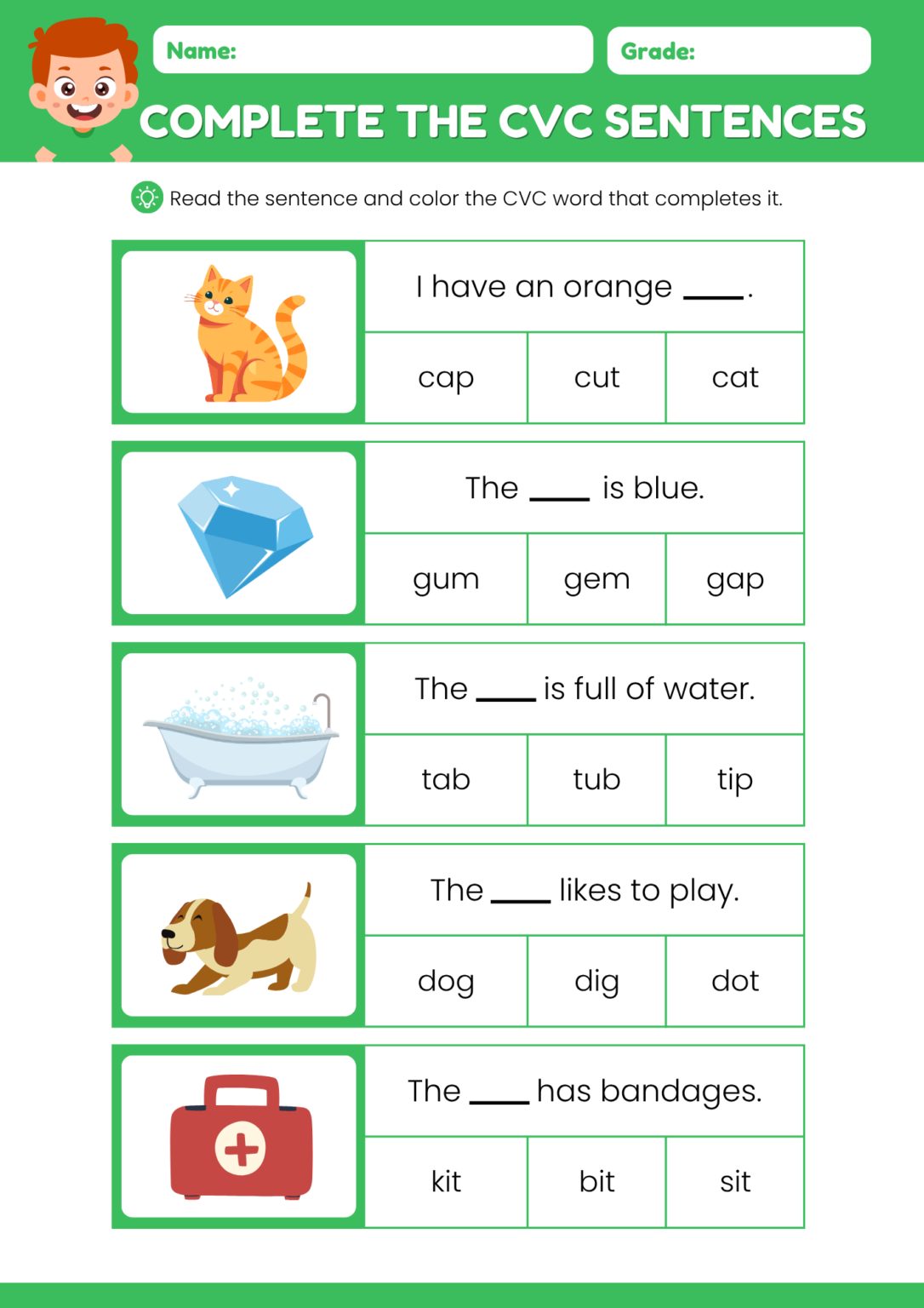 CVC Sentences Worksheets: Free Printables for Early Readers - Gift Ideass