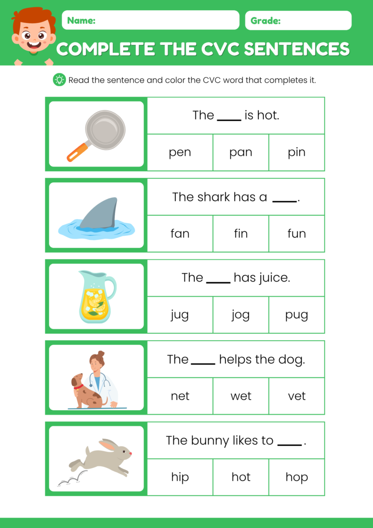 CVC Sentences Worksheets: Free Printables for Early Readers - Gift Ideass