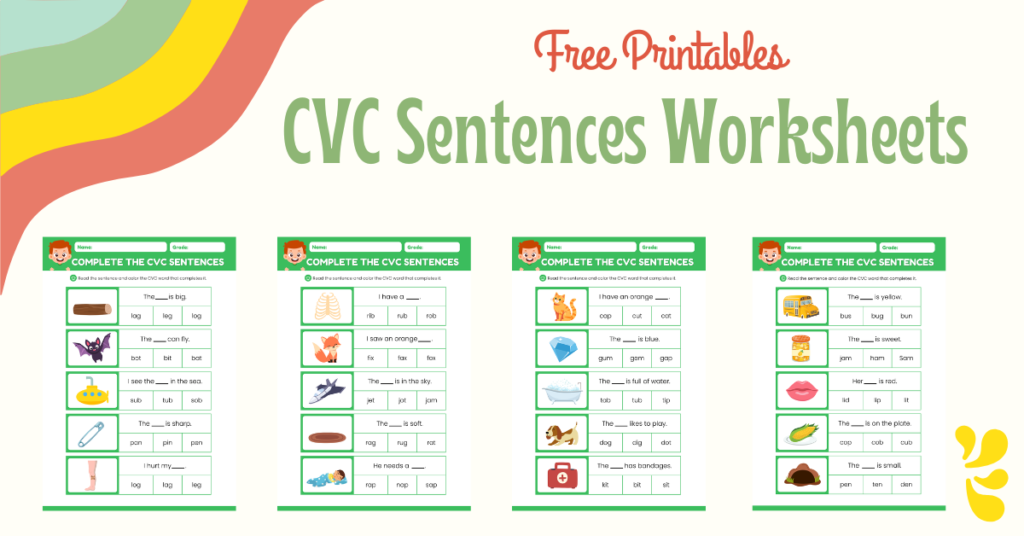 CVC Sentences Worksheets: Free Printables for Early Readers - Gift Ideass