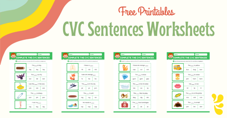 CVC Sentences Worksheets: Free Printables for Early Readers - Gift Ideass